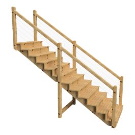 External staircase 12 steps with wooden handrail 7x7cm and stainless ...
