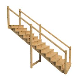 External staircase 13 steps with wooden handrail 7x7cm and stainless ...