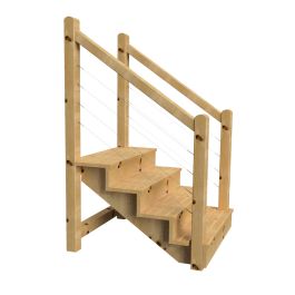 Outdoor stair with wooden handrail and stainless steel cables - 4-steps ...