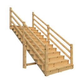 Outdoor stairs 12 steps with wooden handrail 7x7cm