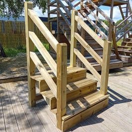 Outdoor stairs 6 steps with wooden handrail 7x7cm