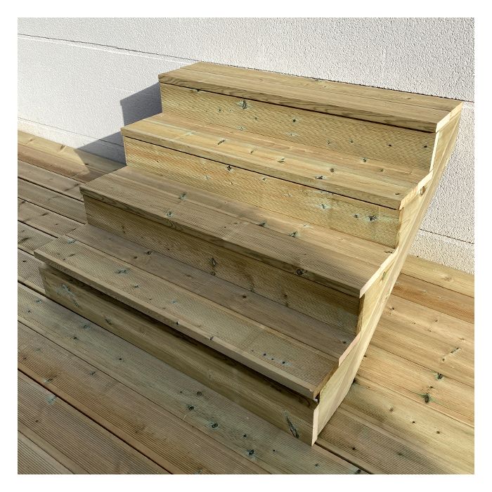 Deck stairs wood H71cm 4 steps D29cm W120cm, WITH counter steps
